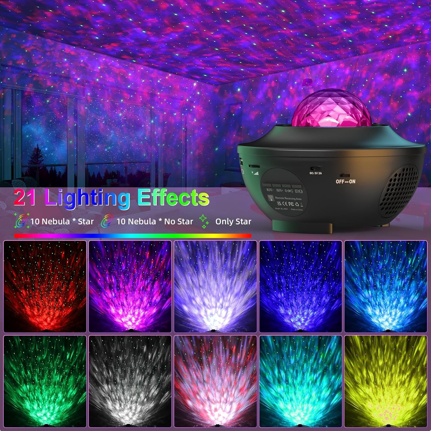 Xienan - Proyector LED con Parlante - Efecto estelar - con Control